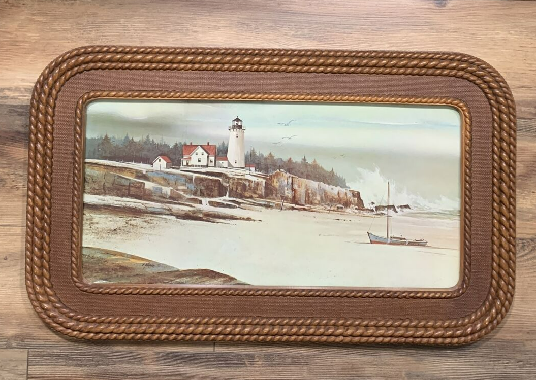 Allen Ulmer Saybrook Lighthouse Print Home Interiors Homco Frame Ocean ...