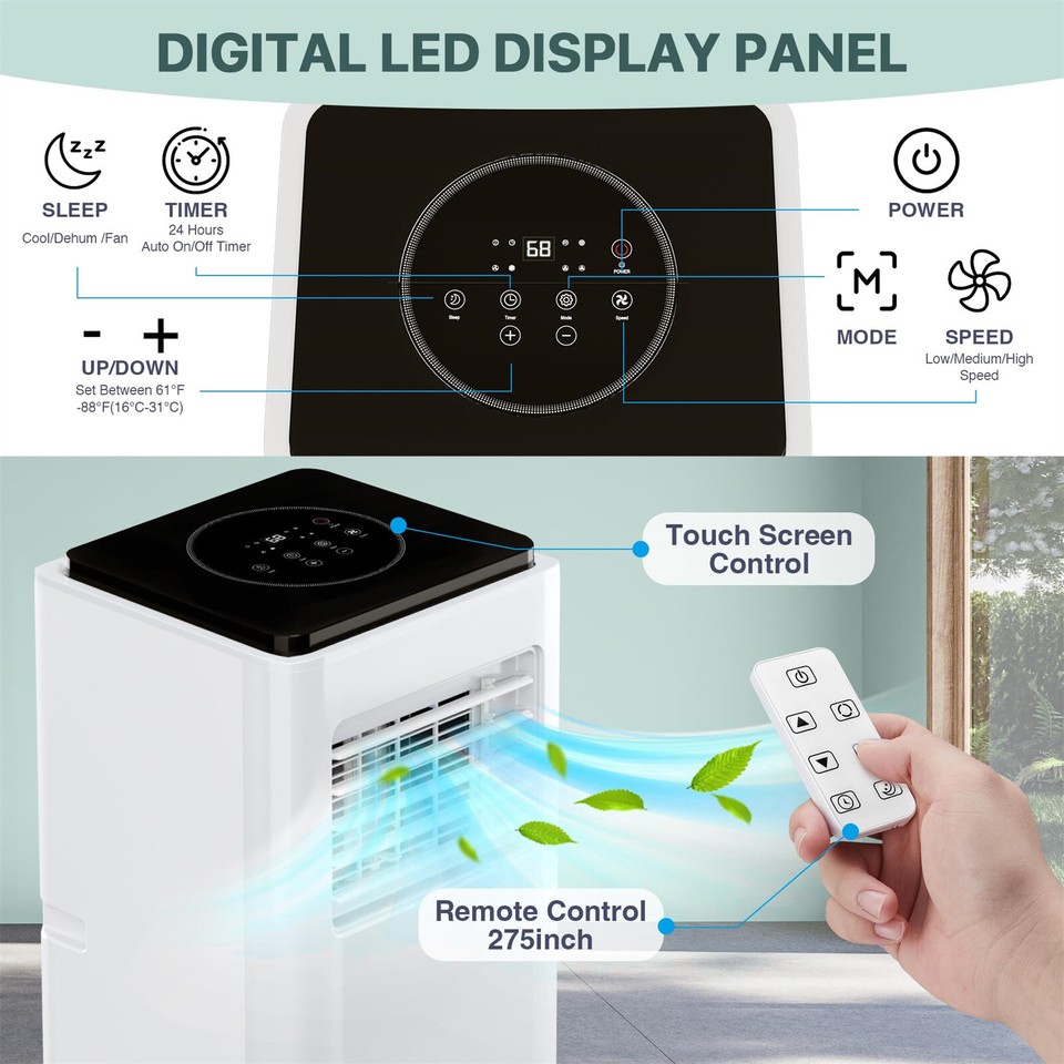 10000 BTU Portable Air Conditioners Remote Control Cools Up to 450 Sq ...