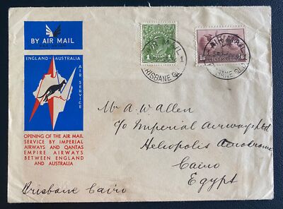 1934 Brisbane Australia First Flight Airmail cover to Cairo Egypt ...