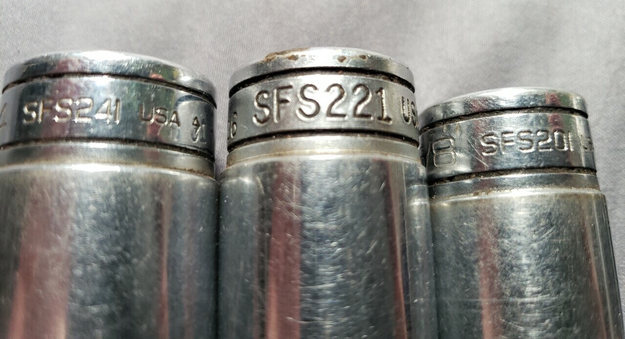 9 SNAP-ON DEEP SOCKETS SFS 201, 221, 241, 121; SF141, SIMF160; SFSM18 ...