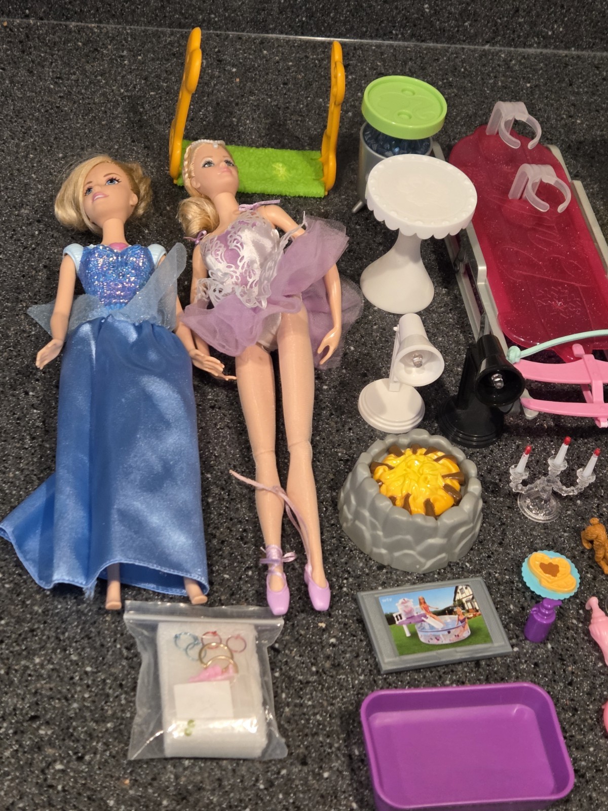 barbie accessories lot With 2 barbies Toboggan Baskets Etc | eBay