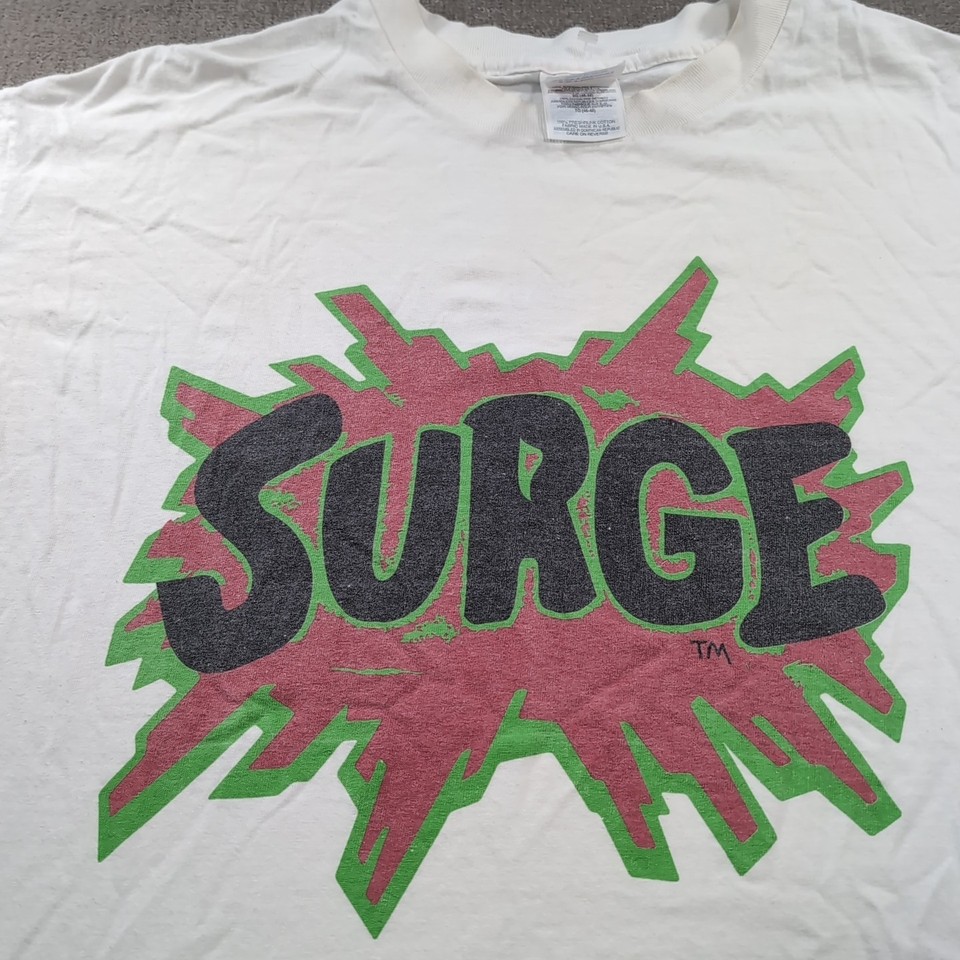 Vintage 90s SURGE Soda Drink Big Logo Promo T-Shirt Size X-Large Rare ...