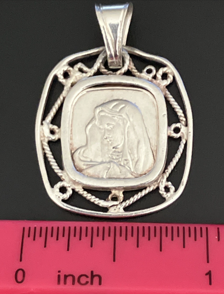VINTAGE -FANCY- ITALY- CATHOLIC "MOTHER MARY" PENDANT...925 STERLING ...