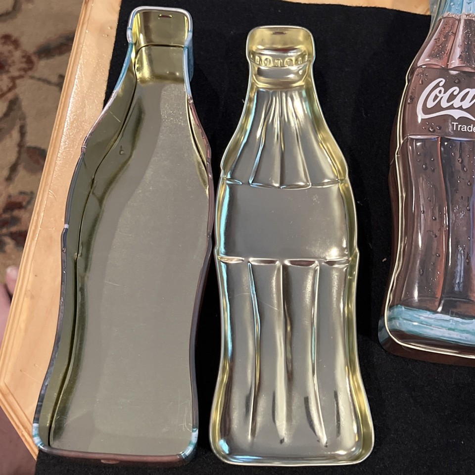 2 Vintage Coca-Cola Coke Bottle Shaped Metal Tins w/Lids 1996 | eBay