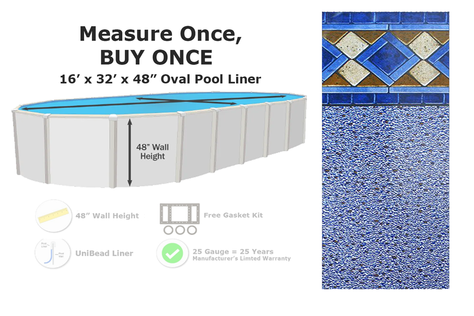 16' x 32' x 48" Oval Unibead 25 Gauge Swimming Pool Liner - (Choose ...