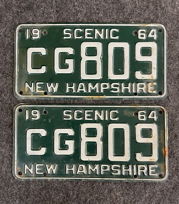 1964 New Hampshire License Plate Pair CG 809 NH 64 Set YOM Carroll ...