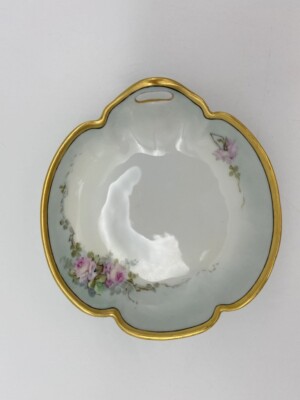 Hand Painted Gilded 6" sculpted handled dish Roses Gilded handle ...