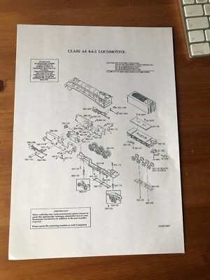 BACHMANN service sheet fo Class A4 4-6-2 Locomotives | eBay UK