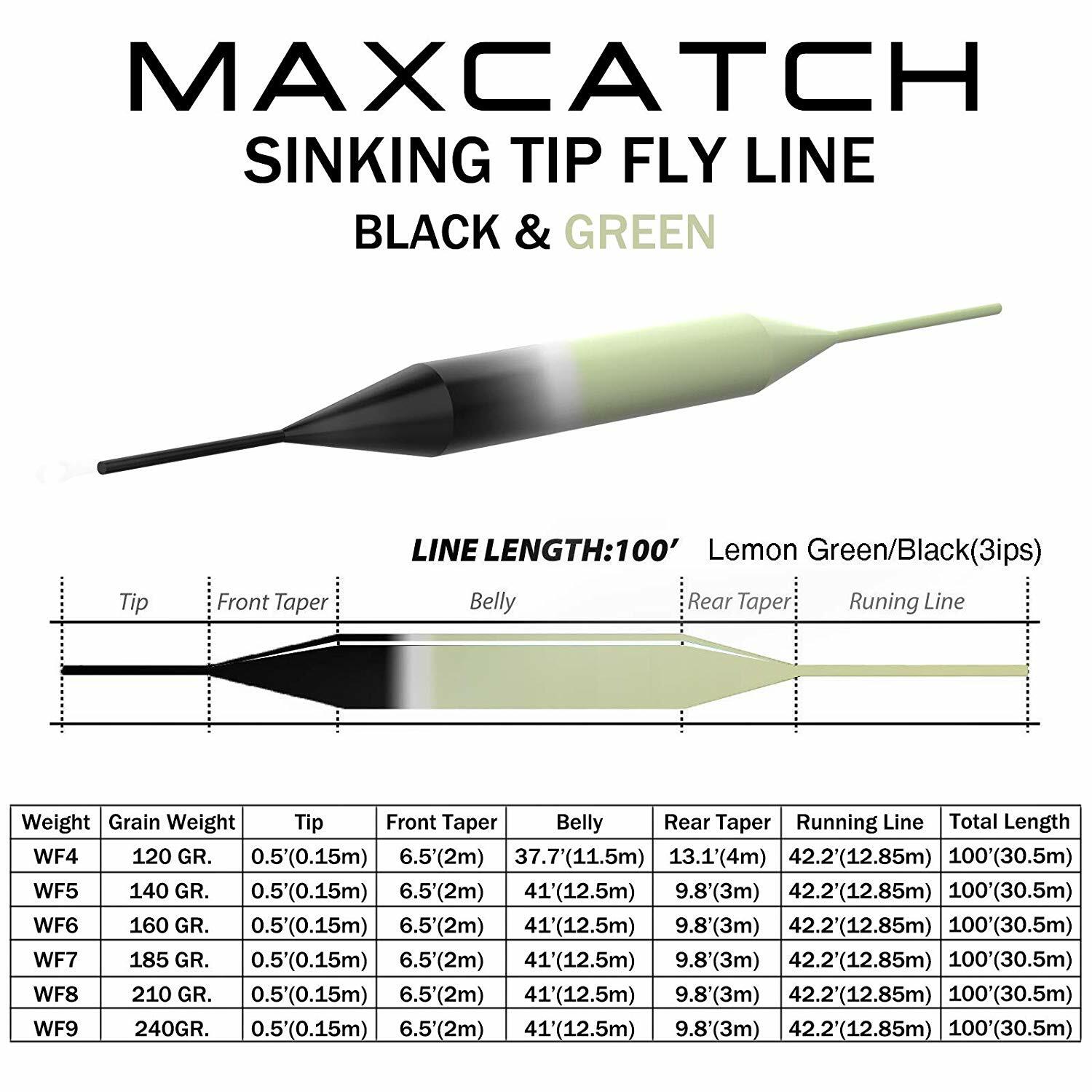 Maxcatch Sinking Tip Fly Fishing Line,Weight Forward Fly Line,3ips 4/5 ...
