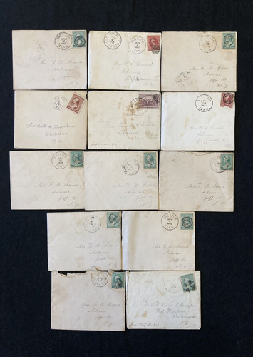 Set of 13 envelopes from late 1800's, two cent postage, mailed to NY ...