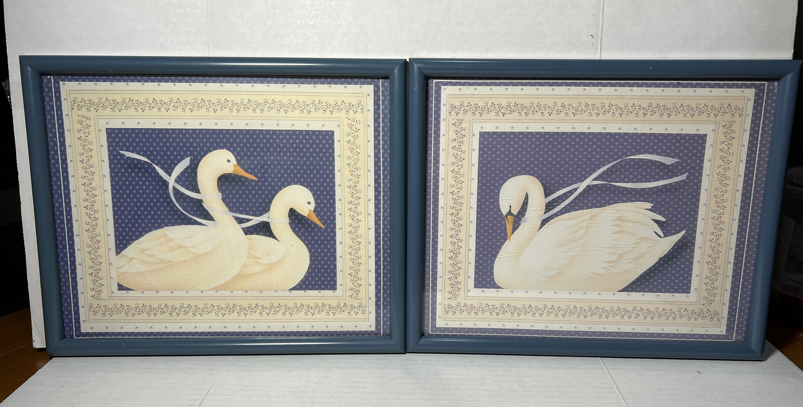2 Vintage Figi Graphics Fashion Wall Decor Geese & Swan Prints Blue ...
