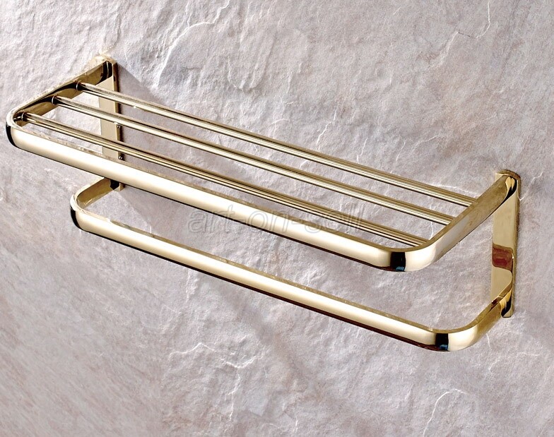 Gold Color Brass Wall Mounted Bathroom Towel Rail Holder Storage Rack ...