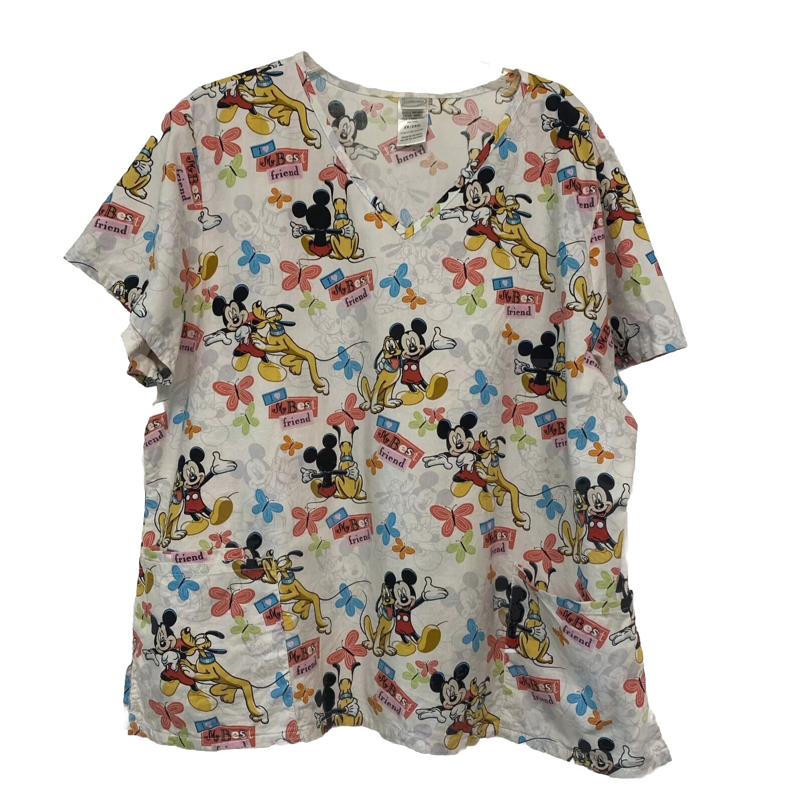 mickey disney pluto i love my best friend 2XL scrub t… - Gem