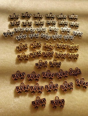 END BARS ANTIQUE PEWTER FINISHED BEADED RECTANGLE SINGLE SIDED 2 LOOPS ...