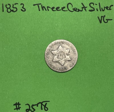 1853 Three Cent Silver Type Coin 3c United States VG Philadelphia Mint ...