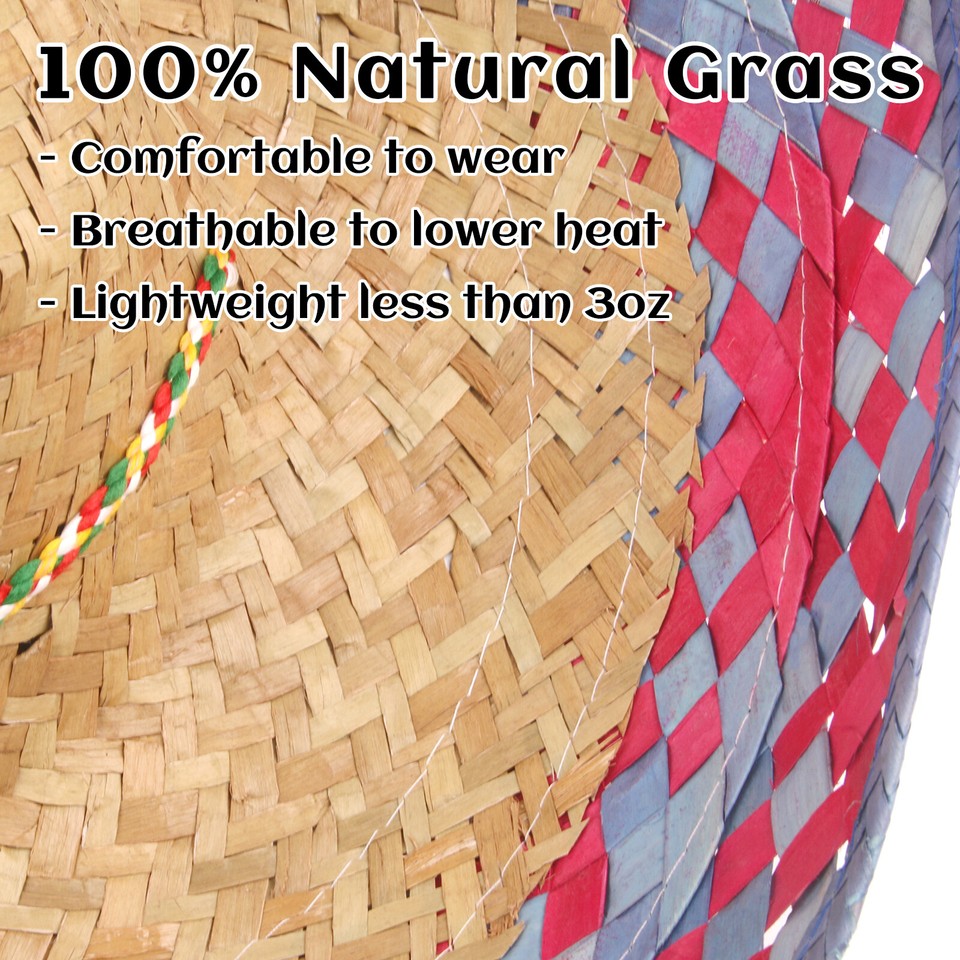 18" Mexican Sombrero Hat Authentic Straw Hat w/ Serape Trim Mexican ...