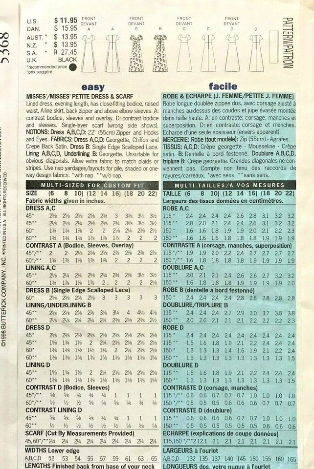 Butterick Misses' Petite Dress Pattern 5368 Size 6-10 UNCUT | eBay