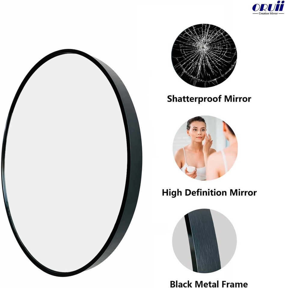 Black Round Mirror 24 Inch, Metal Frame Circle Wall Mirror, Open Box # ...
