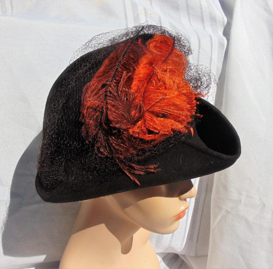 NOS Vtg 40s Fisk Model Merrimac Tri Corner Brown Felt… - Gem