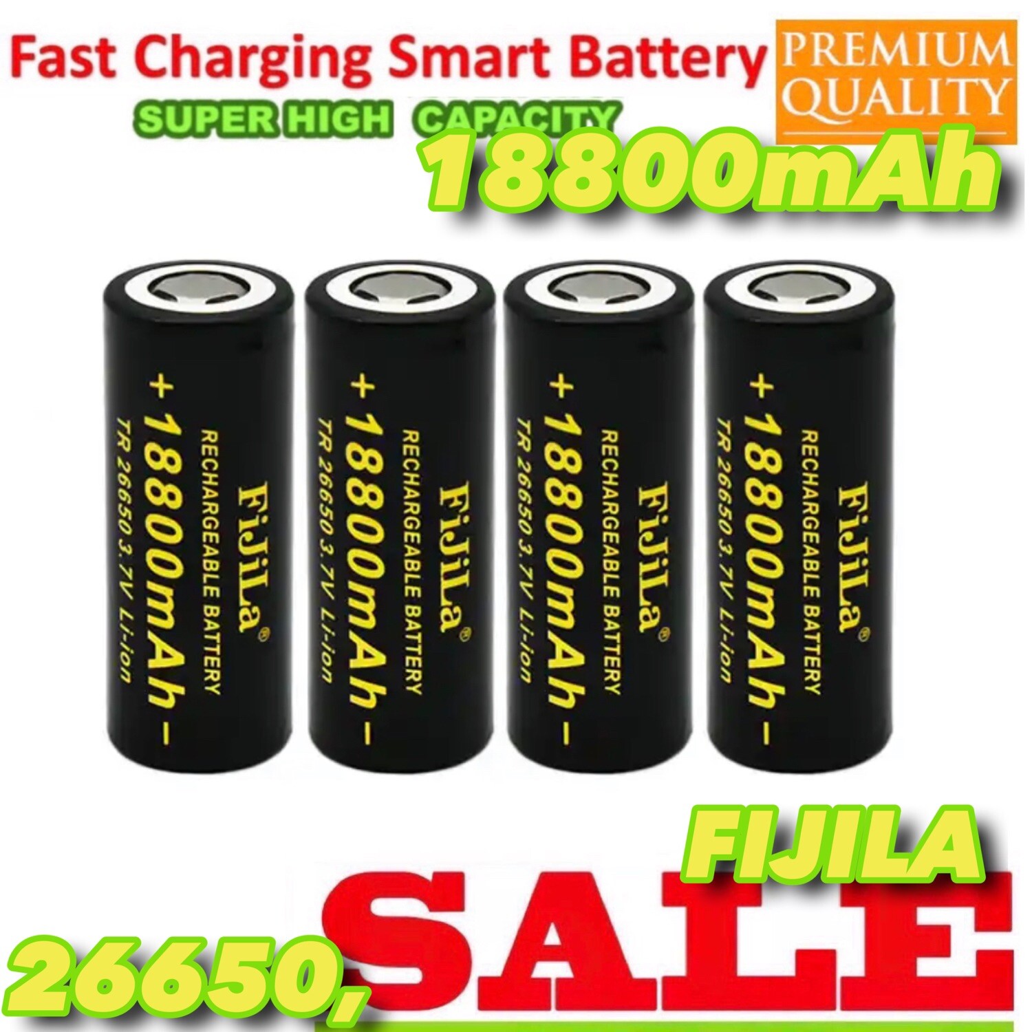 4PC FIJI LA 26650 18.8Ah rechargeable Button Top Lithium ion batteries ...