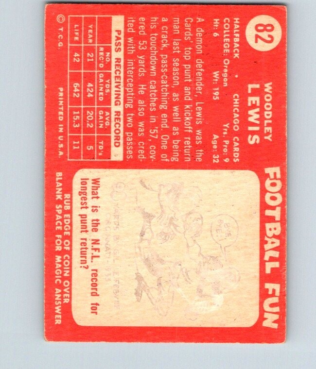 1958 TOPPS FOOTBALL #82 WOODLEY LEWIS MID GRADE MA | eBay