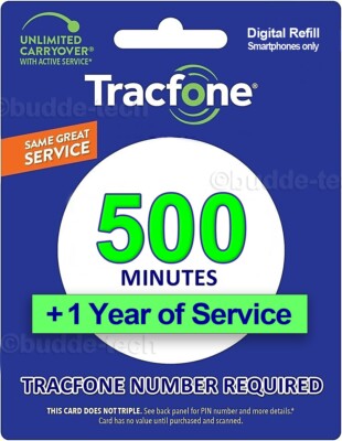 TracFone 500 Minutes +1 YEAR 365 days - Talk Time Refill Card ...