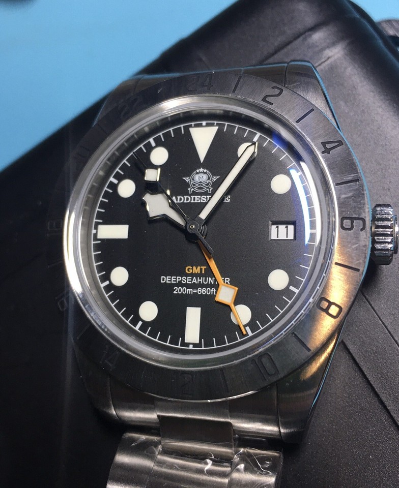 ADDIESDIVE GMT SWISS RHONDA 515-24H QUARTZ MOVEMENT 39MM BLACK DIAL ...