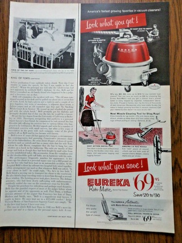 1954 Eureka Vacuum Cleaner Ad Super Roto-Matic with Rotor Dolly ...