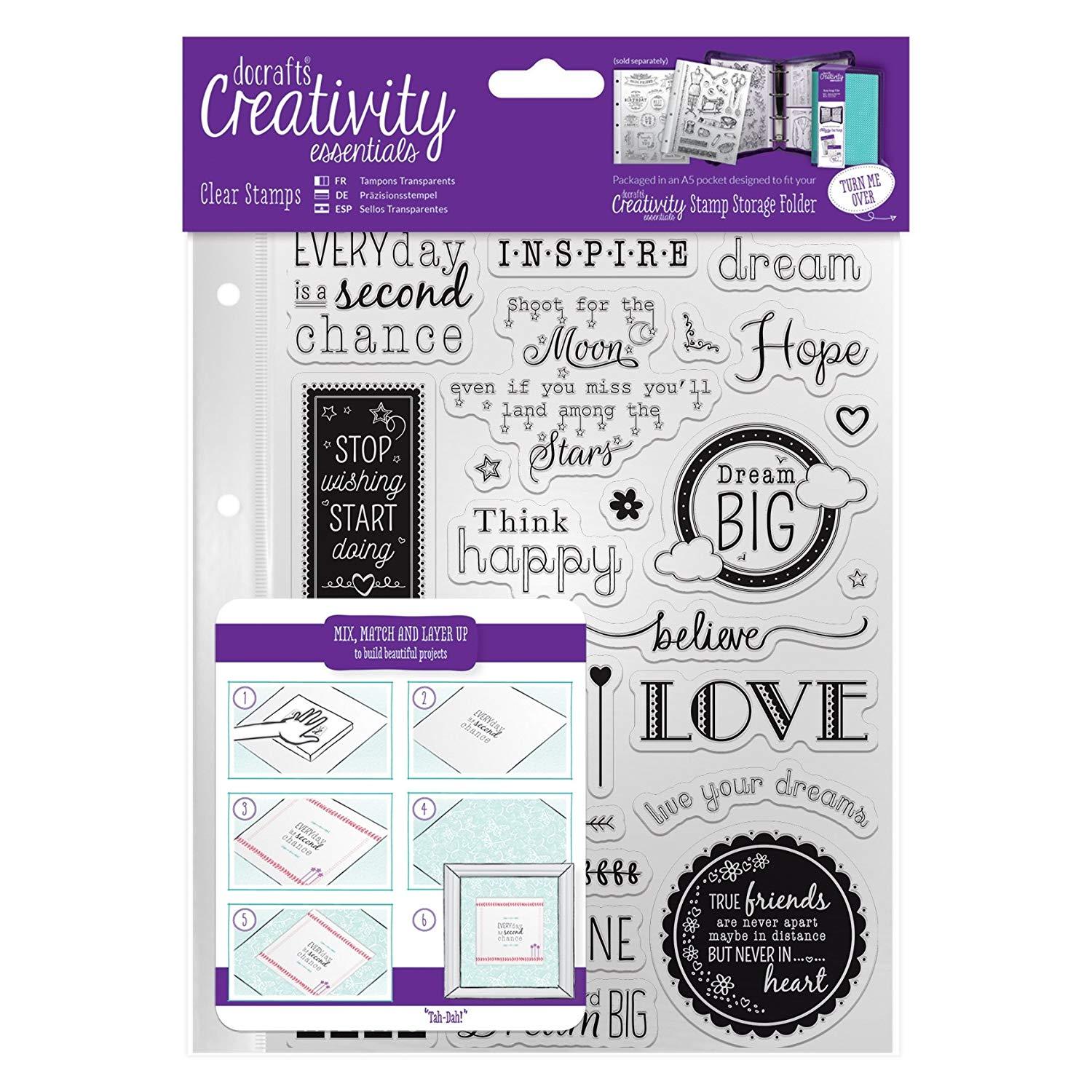Docrafts Papermania A5 INSPIRATIONAL SENTIMENTS stamp set + storage ...
