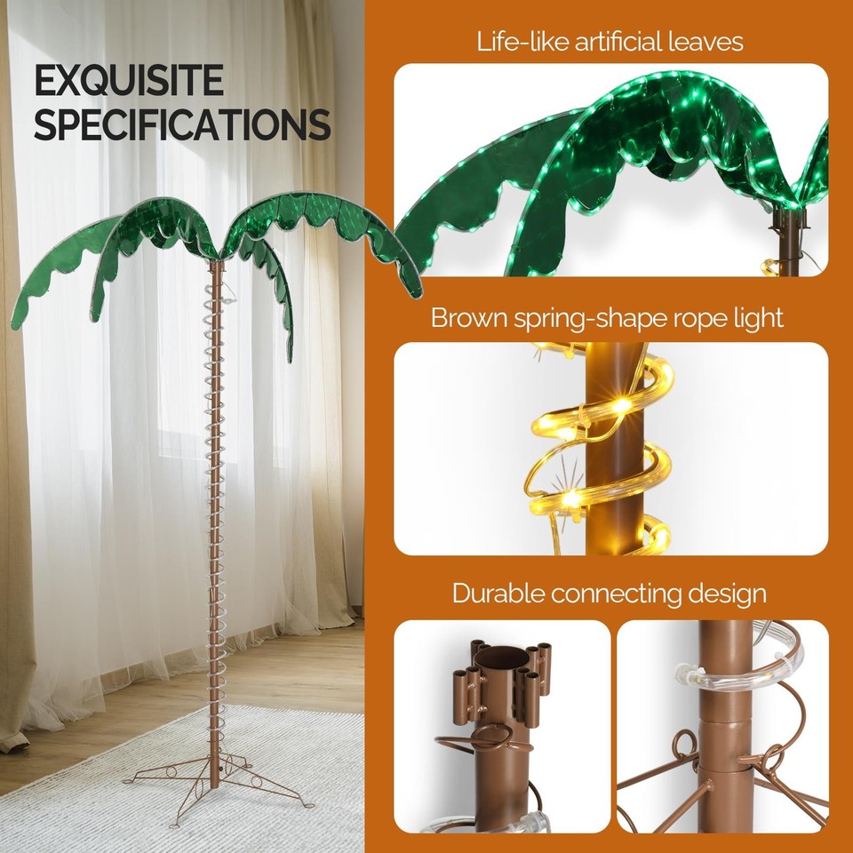 7FT LED Lighted Coconut Tree Outdoor Artificial Tree Tropical with 306 ...