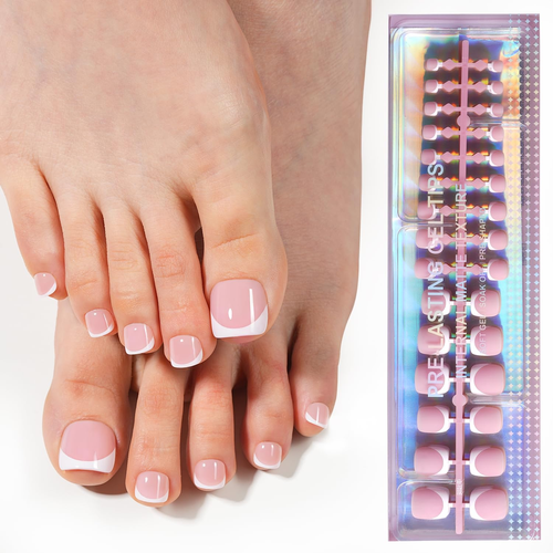 French Toe Nail Tips, Short Toe Press on Nails, 150Pcs Pink Soft Gel ...