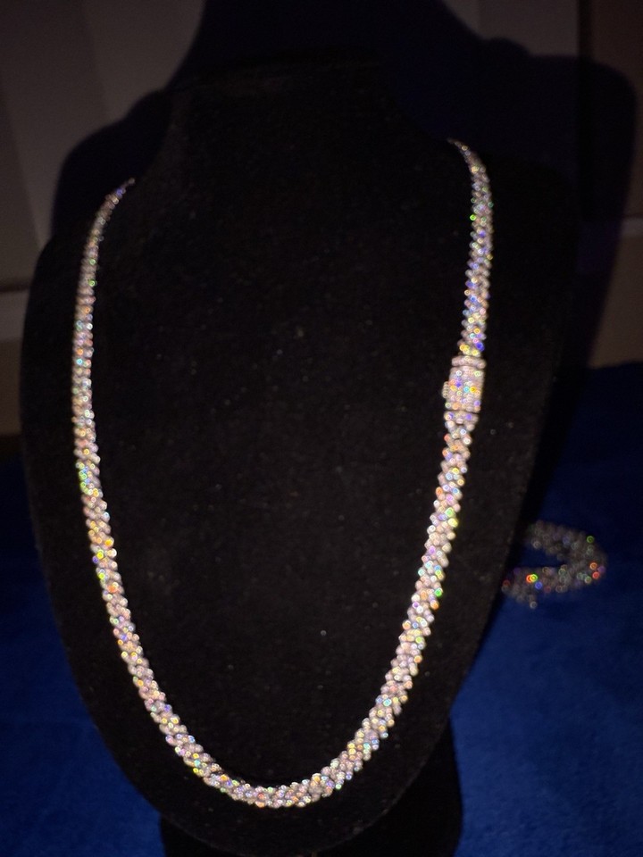 MOISSANITE Real 5mm Micro Miami Cuban Link Prong Chain Iced 925 Silver ...