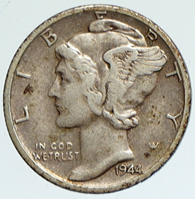 1944 D UNITED STATES Mercury Winged Liberty Head Dime Silver Coin ...