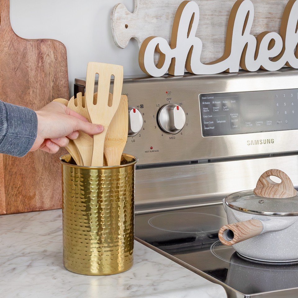 Hammered Metal Kitchen Utensil Holder / 7in Tool Caddy, for Spoons ...