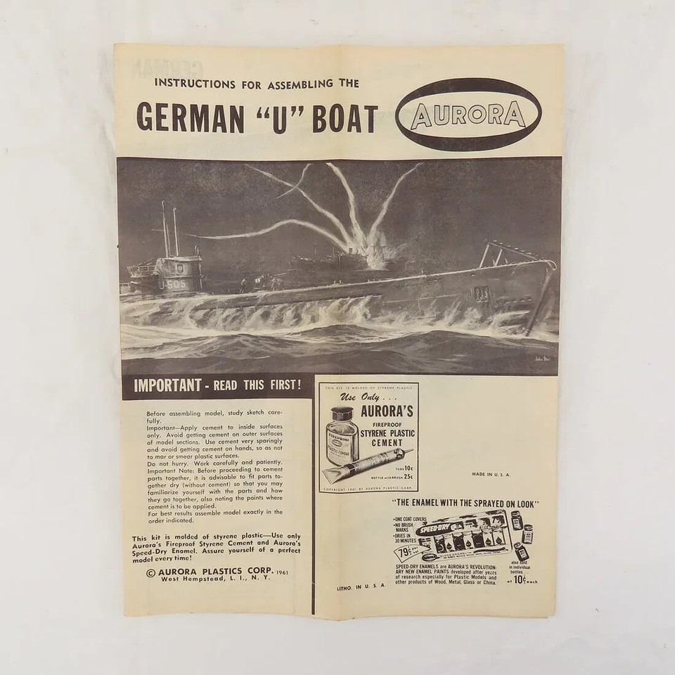 Vintage 1961 Aurora German Wolfpack U-Boat Kit No. 716-130~COMPLETE in ...