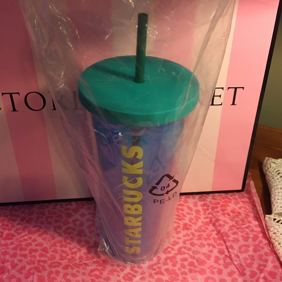 Starbucks Acrylic Cold Cup Refresher Blue Green & Yellow Tumbler 24 oz ...