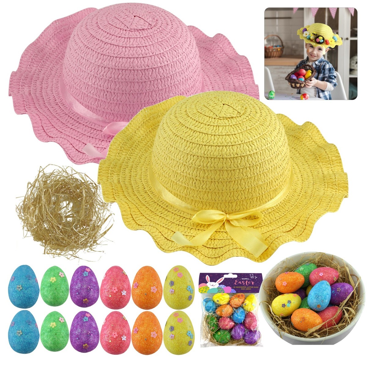 Easter Decorate Straw Hats Funny Easter Chick Wearing Straw