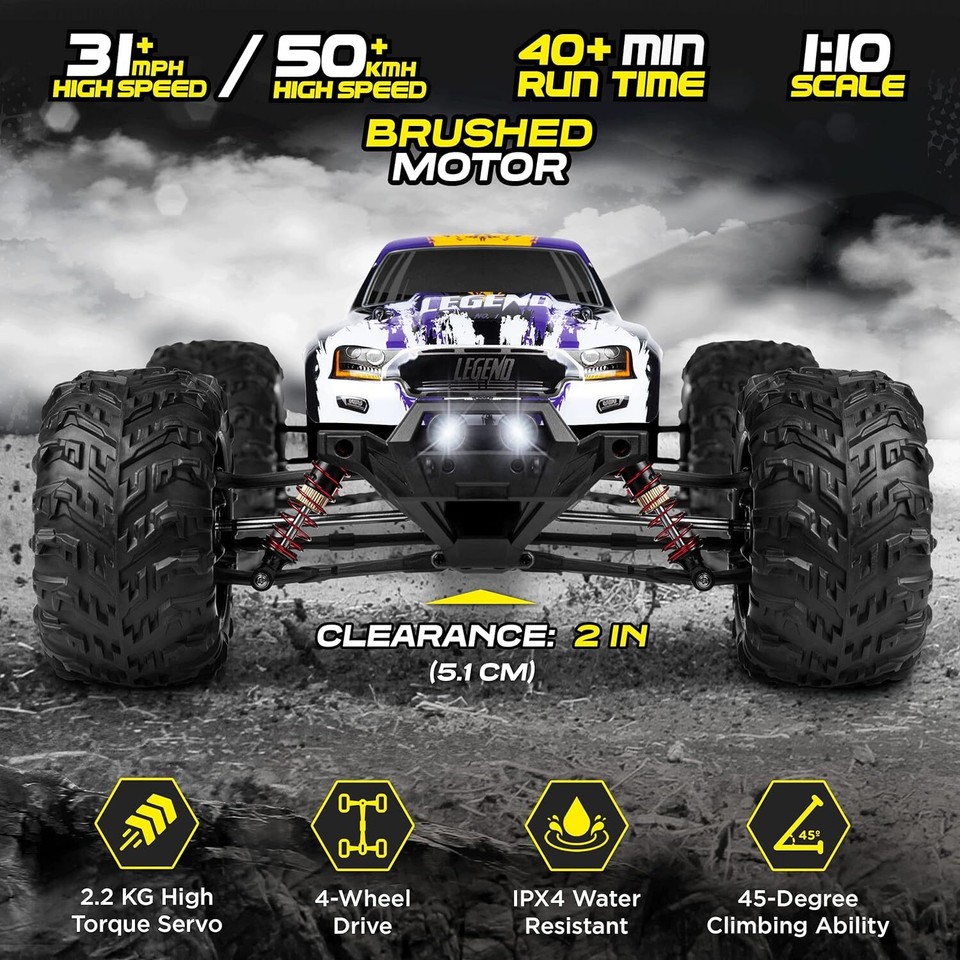 Laegendary Legend 4x4 Off-Road Remote Control Car, Up to 31 mph, Purple ...