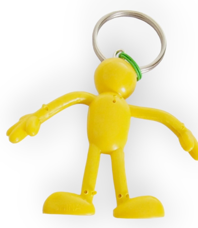 Vintage Yellow Smiley Face Bendable Man Keychain Finger Hugs Fidget ...