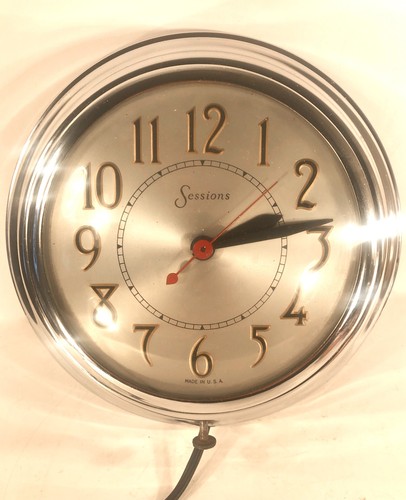 Vintage 1950's Chrome Sessions Wall Kitchen Electric Clock Nice Working ...