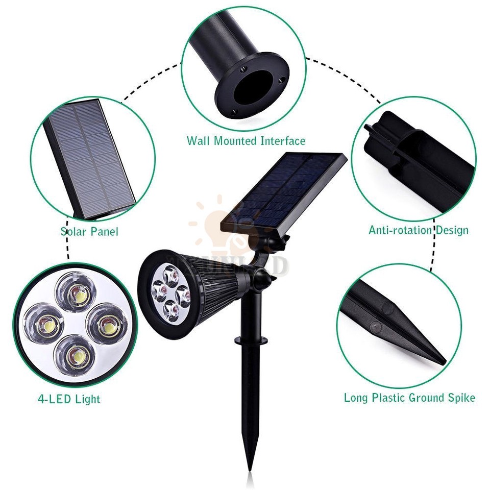 Solar Power Spotlight LED Garden Spot Lights Outdoor Lawn Landscape ...