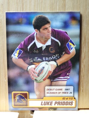 LUKE PRIDDIS🏆Sunday Mail 2001 BRISBANE BRONCOS #62 NRL Trading Card ...