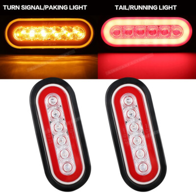 2x Oval LED Tail Lights Truck Trailer Stop Turn Backup Light Lamp 6 ...
