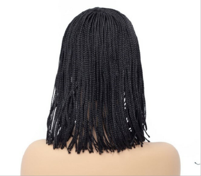 Short Bob Box Braided Wig with Bangs Braiding Black Synthetic Wigs ...