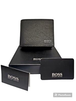 Hugo Boss Coin Pocket Moneme Black Leather Bifold Wallet Mens Gift Box ...