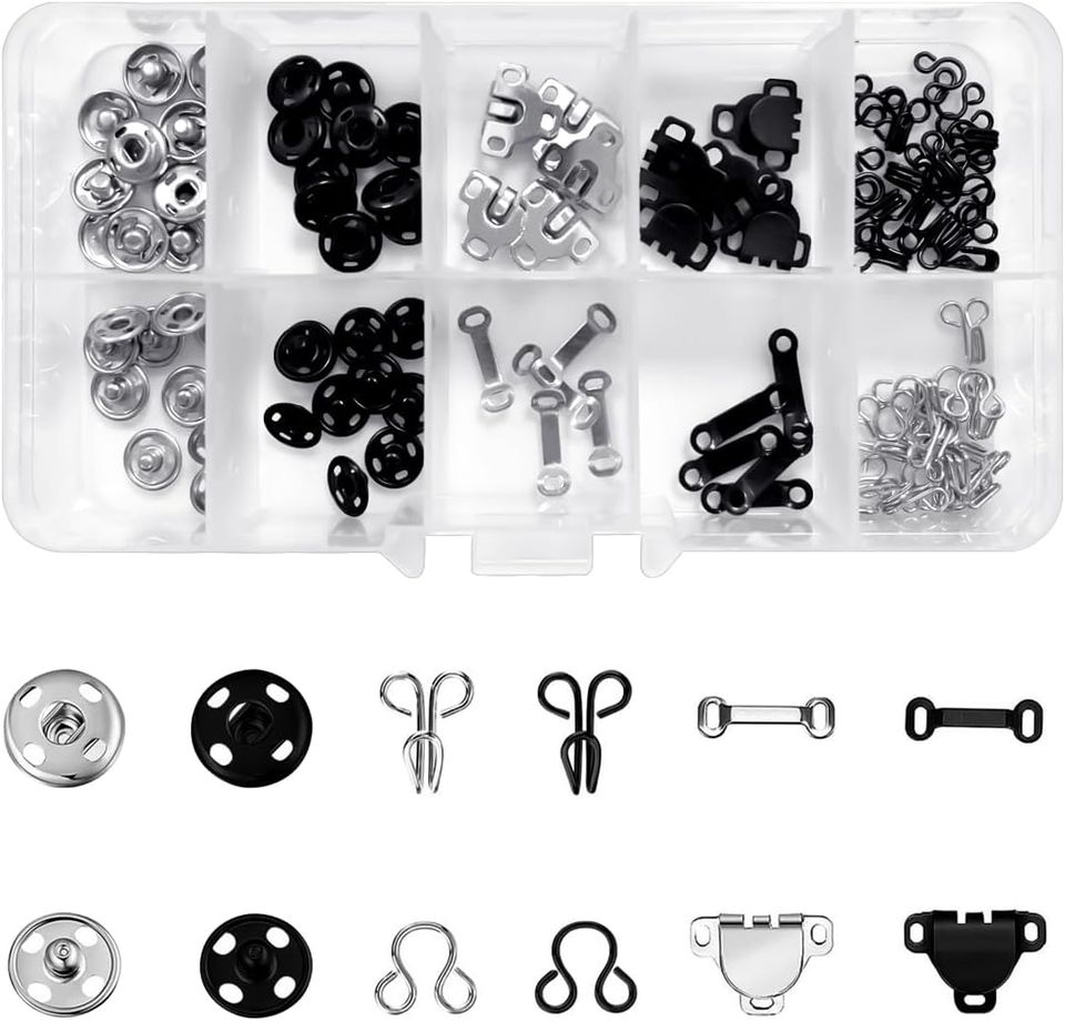 Sewing Fastener Set, 50 Pairs Metal Snap Button Sewing Hooks and Eyes ...