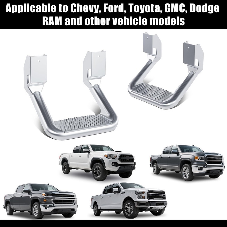 SILVER ALUMINUM FOR UNIVERSAL PICKUP TRUCK/SUV SIDE HOOP STEPS 12 ...