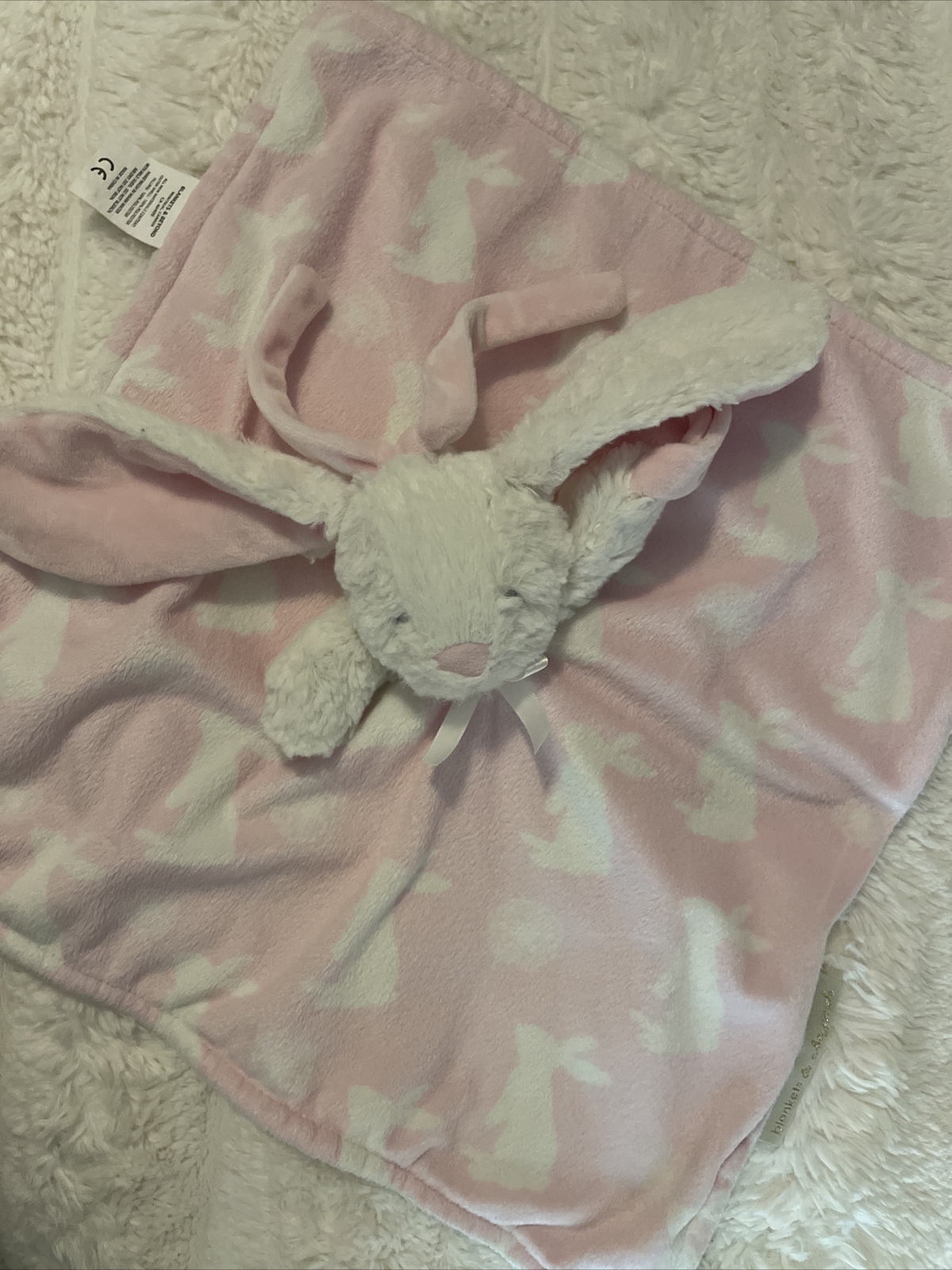 Blankets & Beyond Plush Pink White Bunny Rabbit Baby Security Nunu Set ...