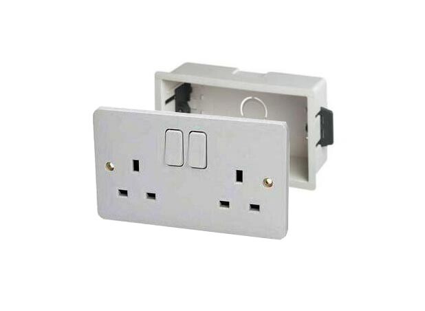 2 Gang Double 3- Pin Socket & Electrical Switch Socket Back Box SET ...