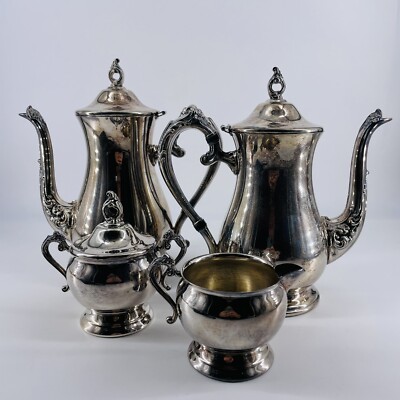 Vintage Pilgrim Silverplate Tes/Coffee Pot, Sugar Bowl & Creamer Set | eBay